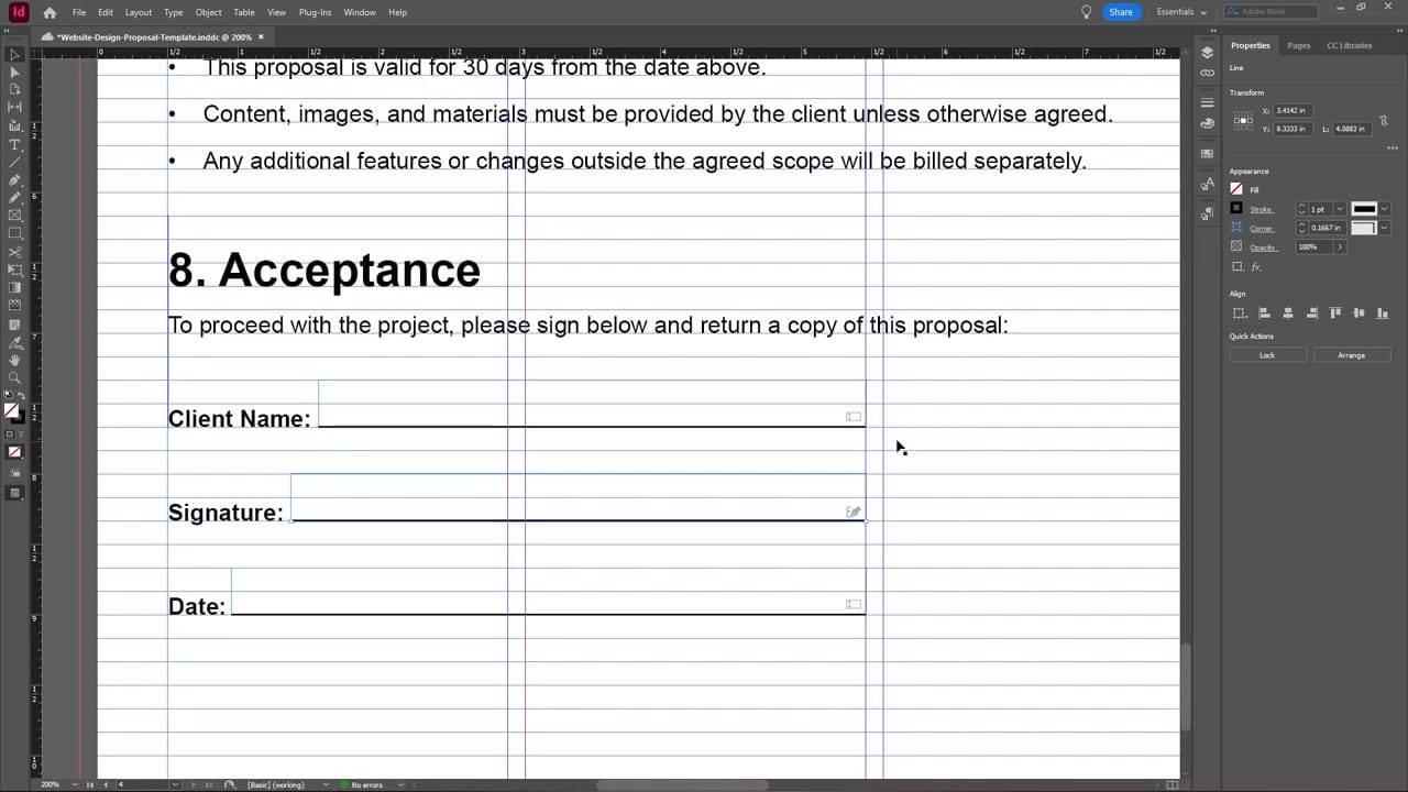 How to Move Signature Lines With Text in InDesign